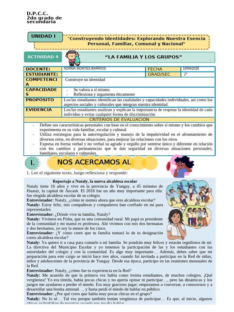 2° DPCC - Actv.04-Uni.1 2025 Familia y Grupos | PDF | Perú | Discriminación