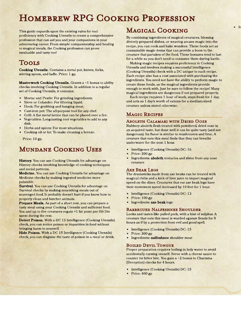 RPG Cooking | PDF