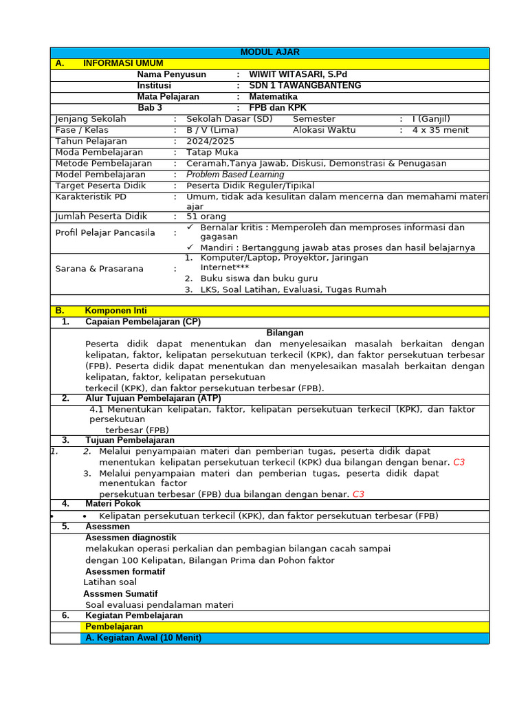 Modul Ajar PMM 1 | PDF