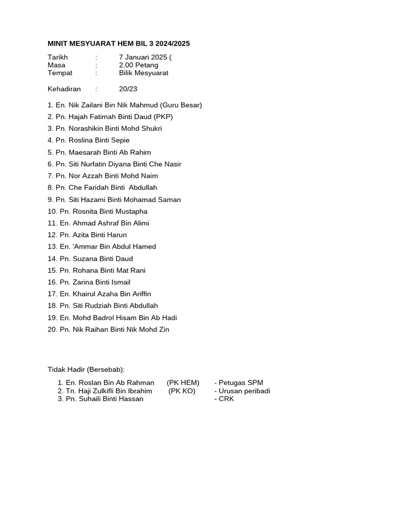 Minit Mesyuarat Hem Bil 3 2024 | PDF