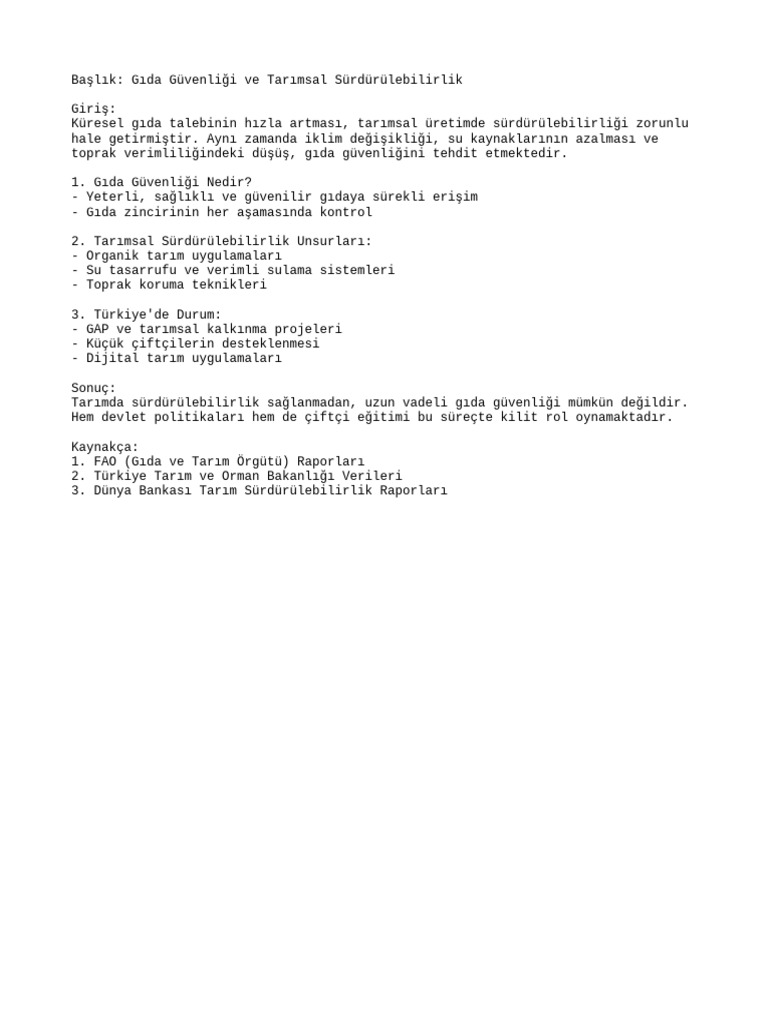 Gida Guvenligi Ve Tarimsal Surdurulebilirlik | PDF