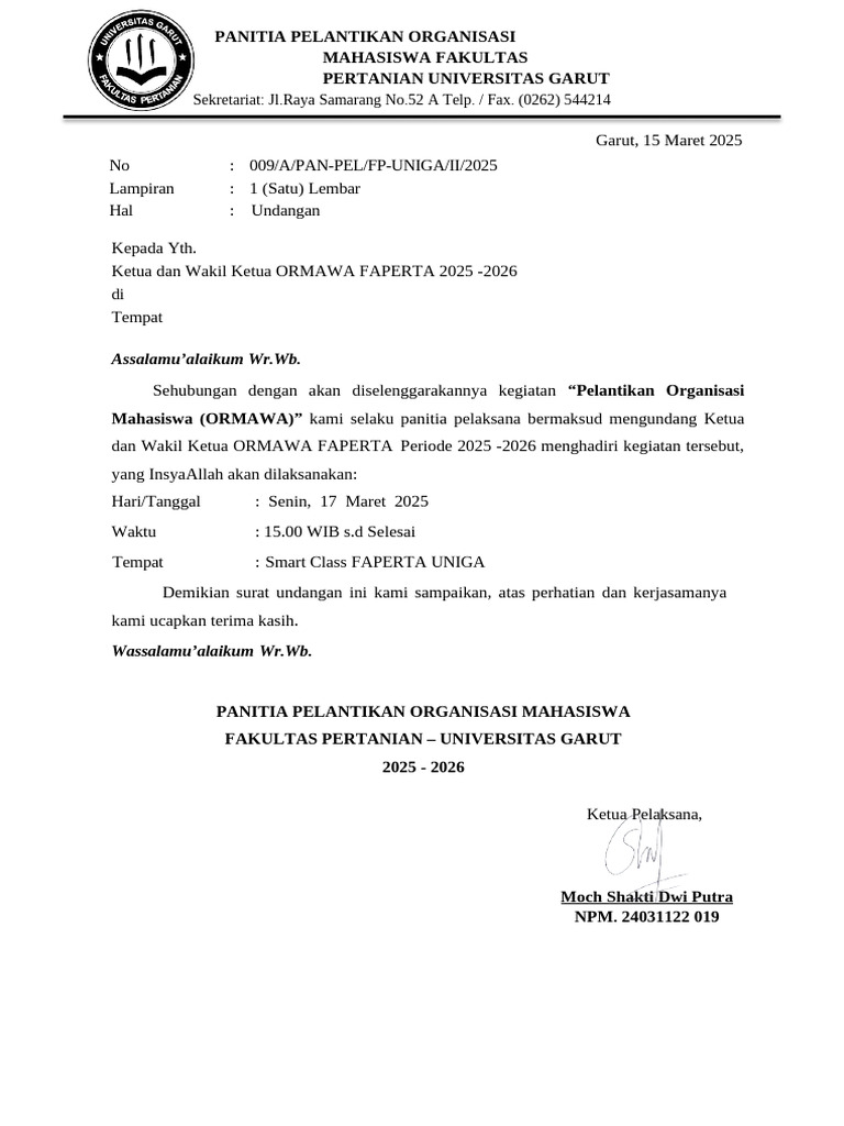 UNDANGAN KETUA DAN WAKIL KETUA ORMAWA | PDF