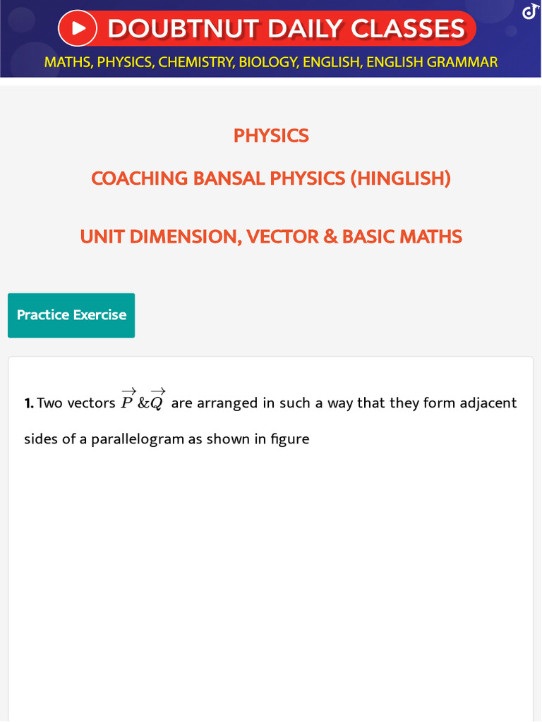 Unit Dimension, Vectors and Basic Math | PDF | Gases | Mass