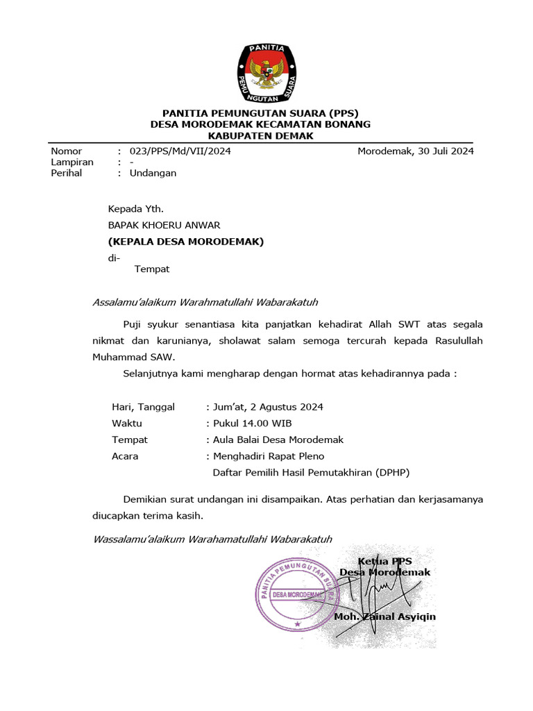 Undangan Pleno Dphp Kepala Desa | PDF