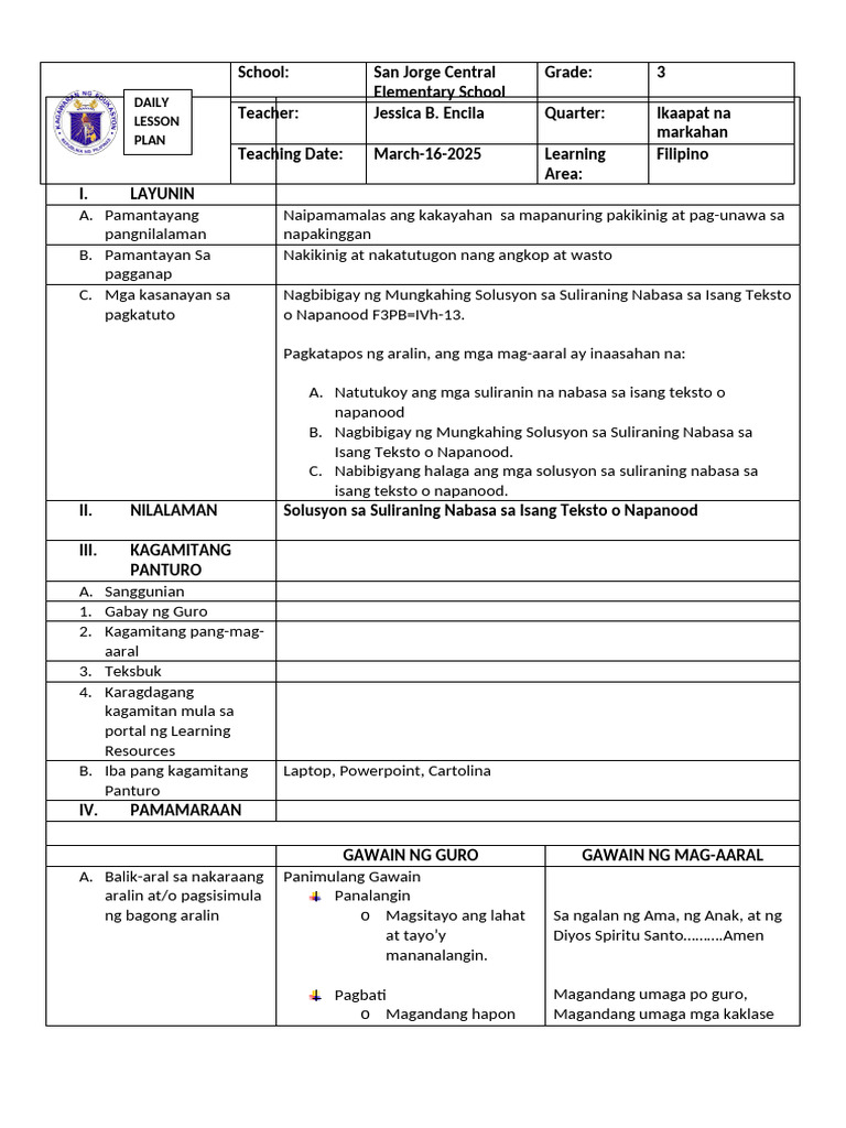 DLP in Filipino Week7 Day1 | PDF