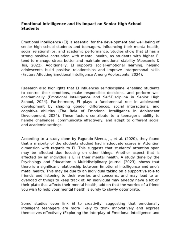 Emotional Intelligence and Its Impact On Senior High School Students ...