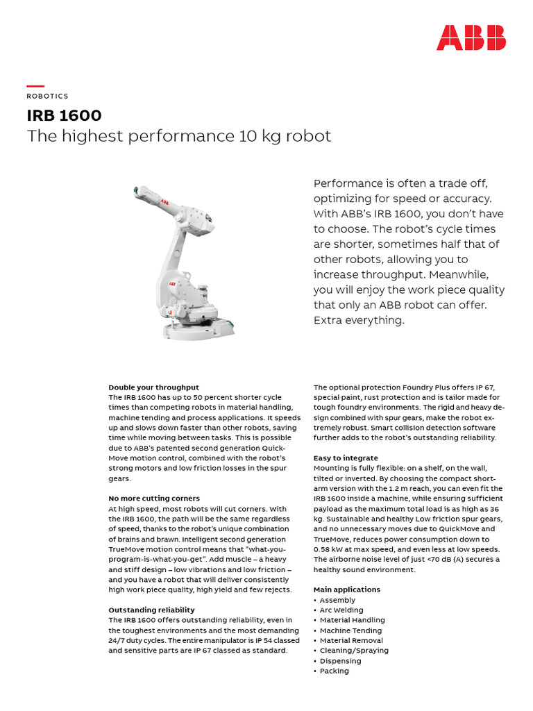 ABB IRB 1600 Robot Overview | PDF | Robot | Robotics