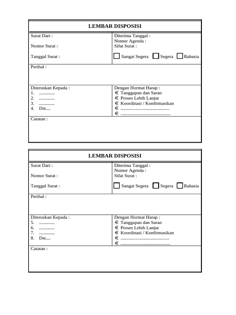 Contoh Format Lembar Disposisi Surat | PDF