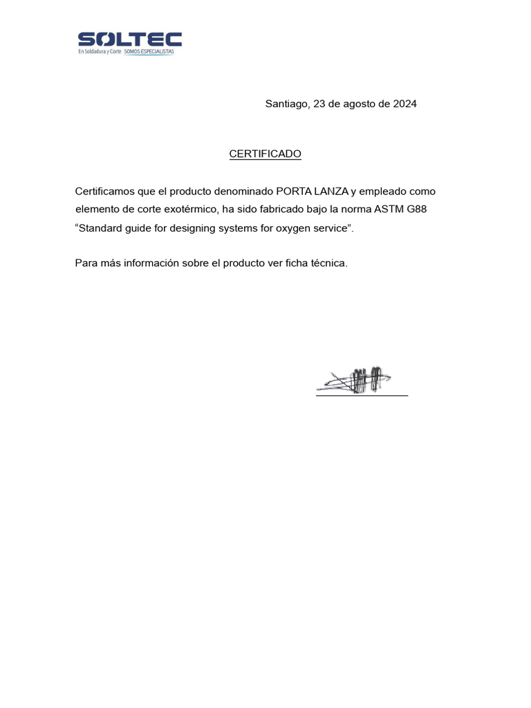 Certificado Portalanza Soltec | PDF