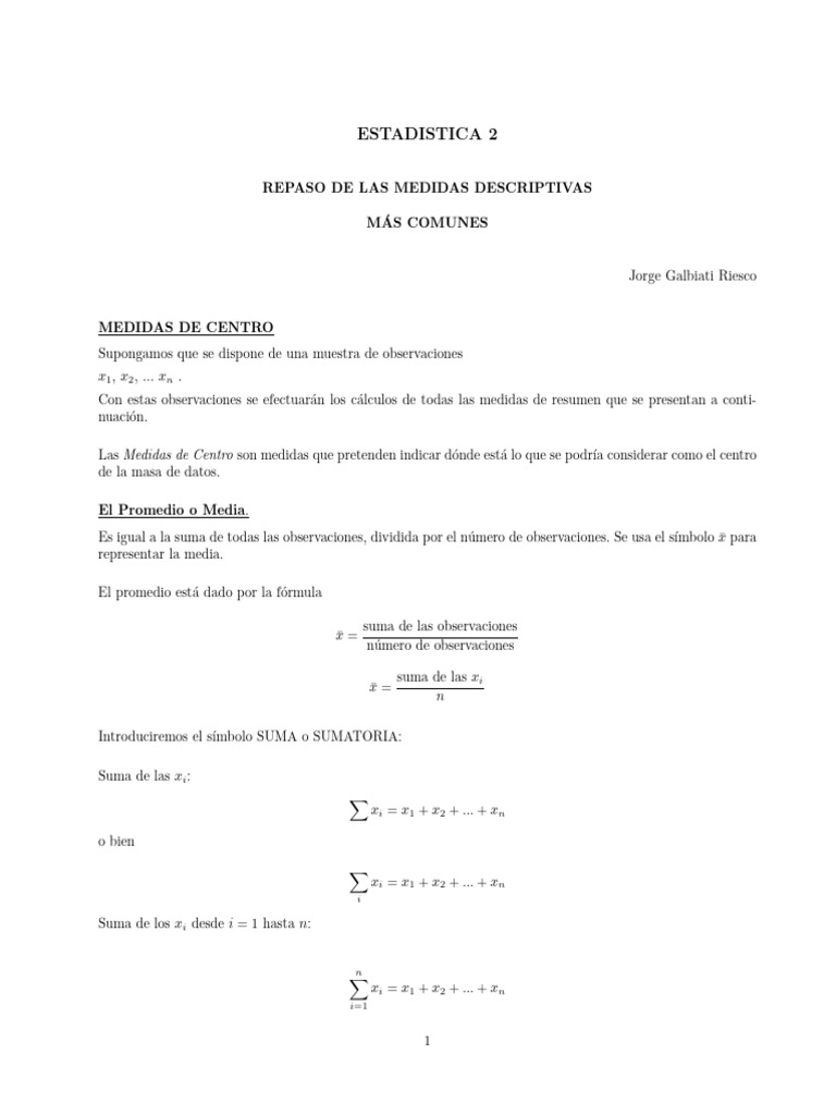 (EST2) Medidas Descriptivas (Apunte) | PDF | Mediana