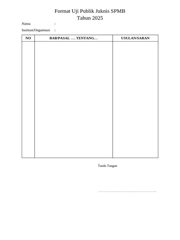 Format Uji Publik Juknis&Juklak SPMB | PDF