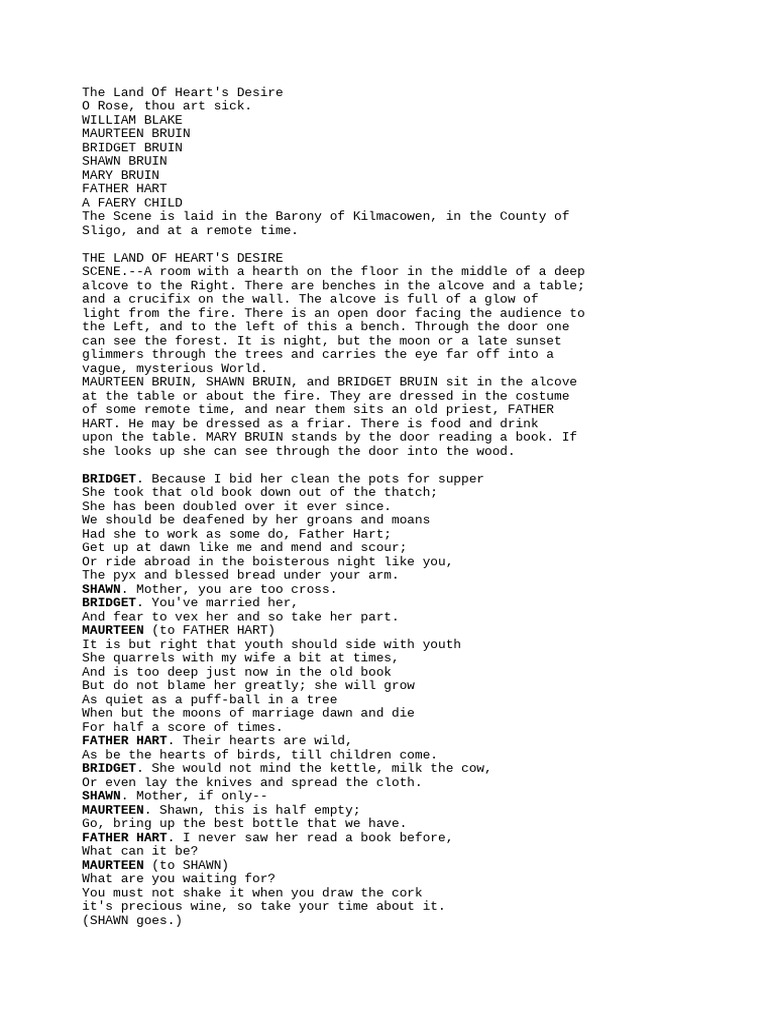 The Land of Heart's Desire Play Script | PDF