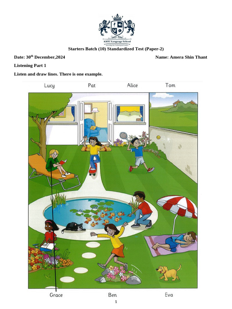 Starters B (10) Standardized Test-Paper-2 (Online Answer Sheet) | PDF