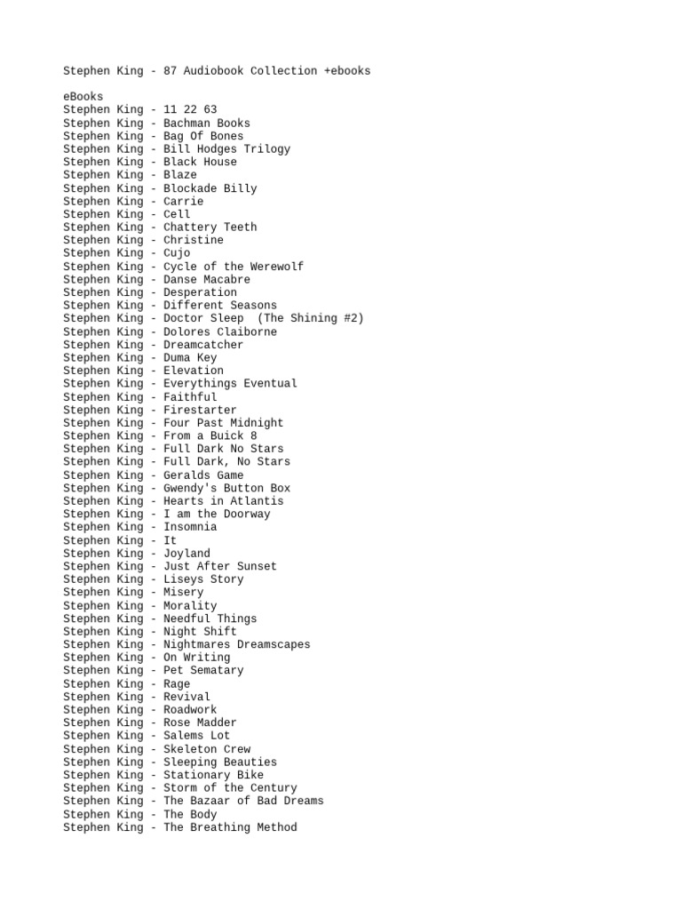 Stephen King Audiobook Collection | PDF | Stephen King