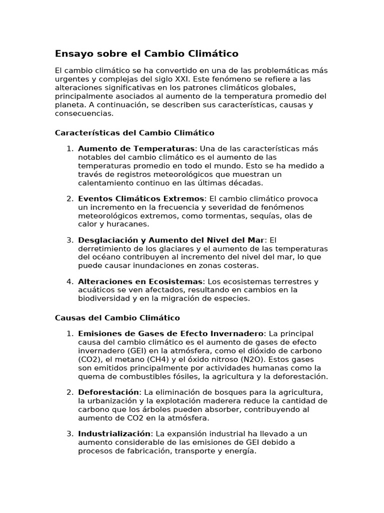 Ensayo Sobre El Cambio Climático | PDF | Gases de efecto invernadero ...