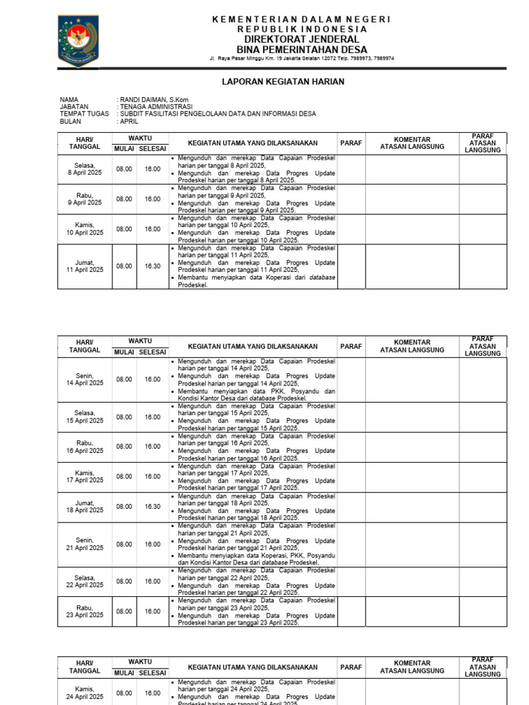 April 2025 - Laporan Randi | PDF