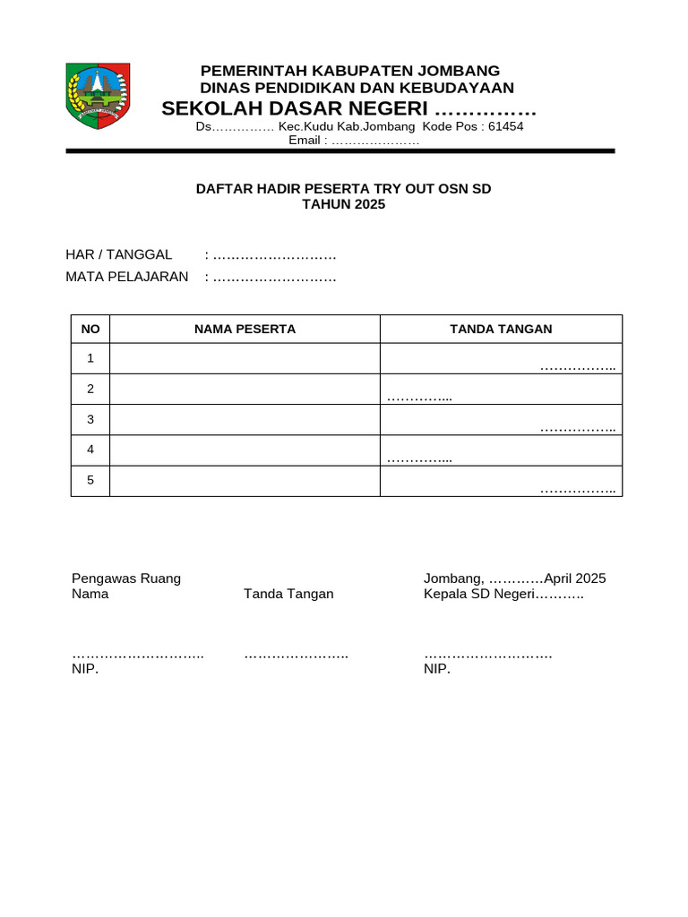 Daftar Hadir Osn-Berita Acara - Kec - Kudu 2025 | PDF