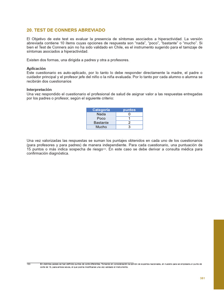 Test de Conners Abreviado para Hiperactividad | PDF