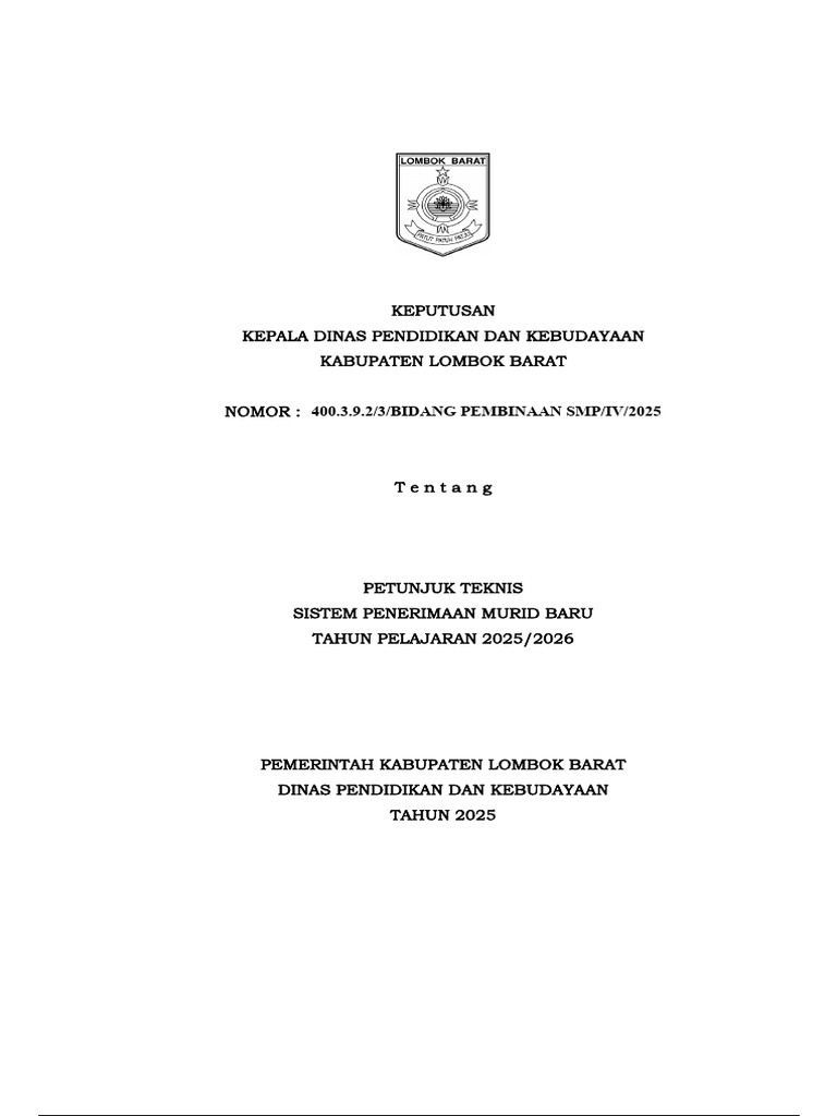 SK Juknis SPMB 2025 Lobar | PDF