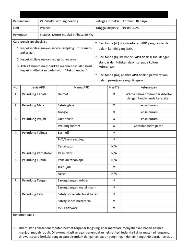 Form Inspeksi APD | PDF