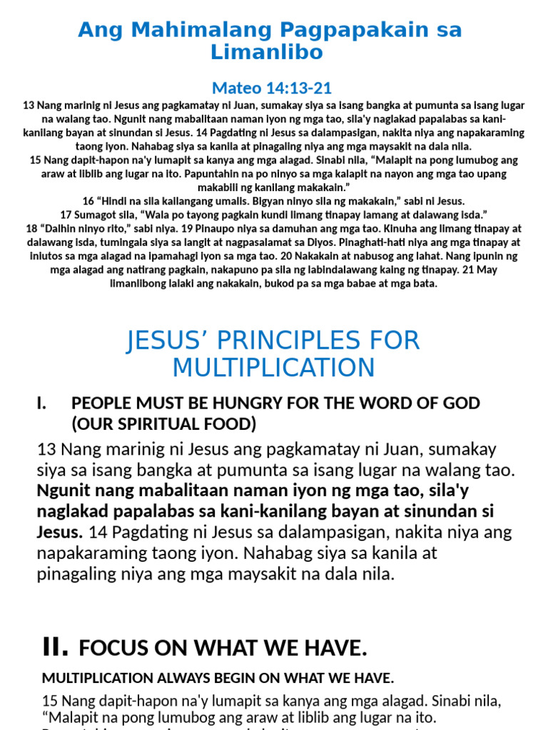 Ang Mahimalang Pagpapakain Sa Limanlibo | PDF