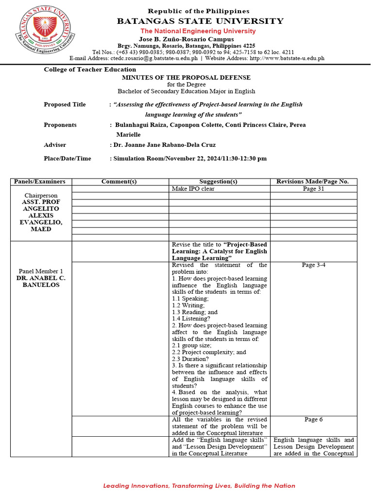 Proposal Defense Minutes: Project-Based Learning | PDF | Behavior ...