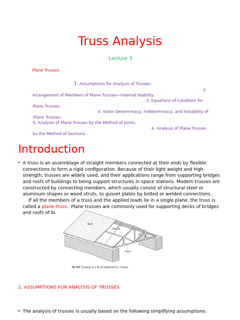 Lecture 3, Truss Analysis | PDF | Truss | Force