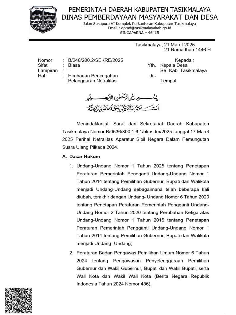 Surat Himbauan Netralitas | PDF