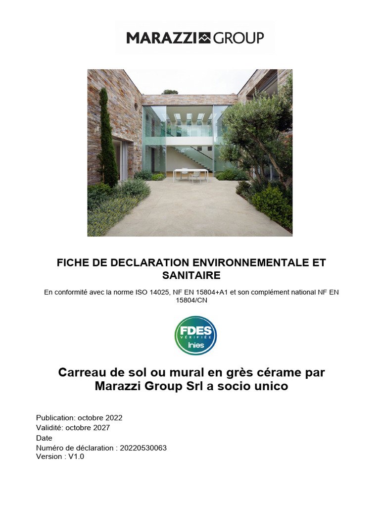 fiche technique carrelage | PDF | Analyse du cycle de vie