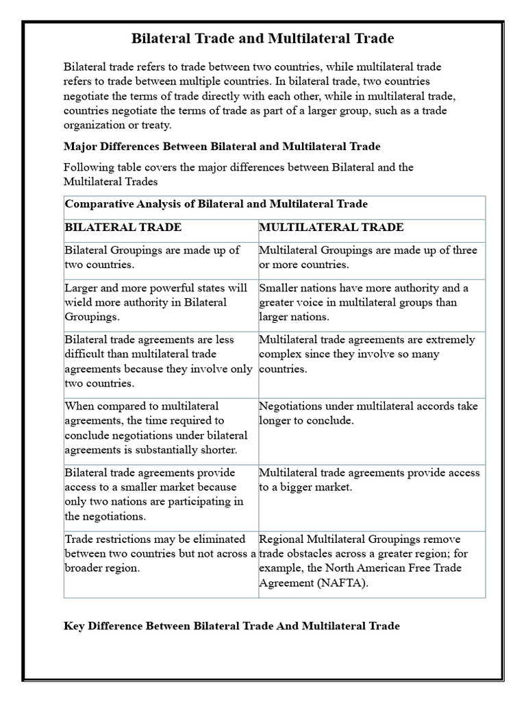 Bilateral trade refers to trade between two countries | PDF | Trade ...