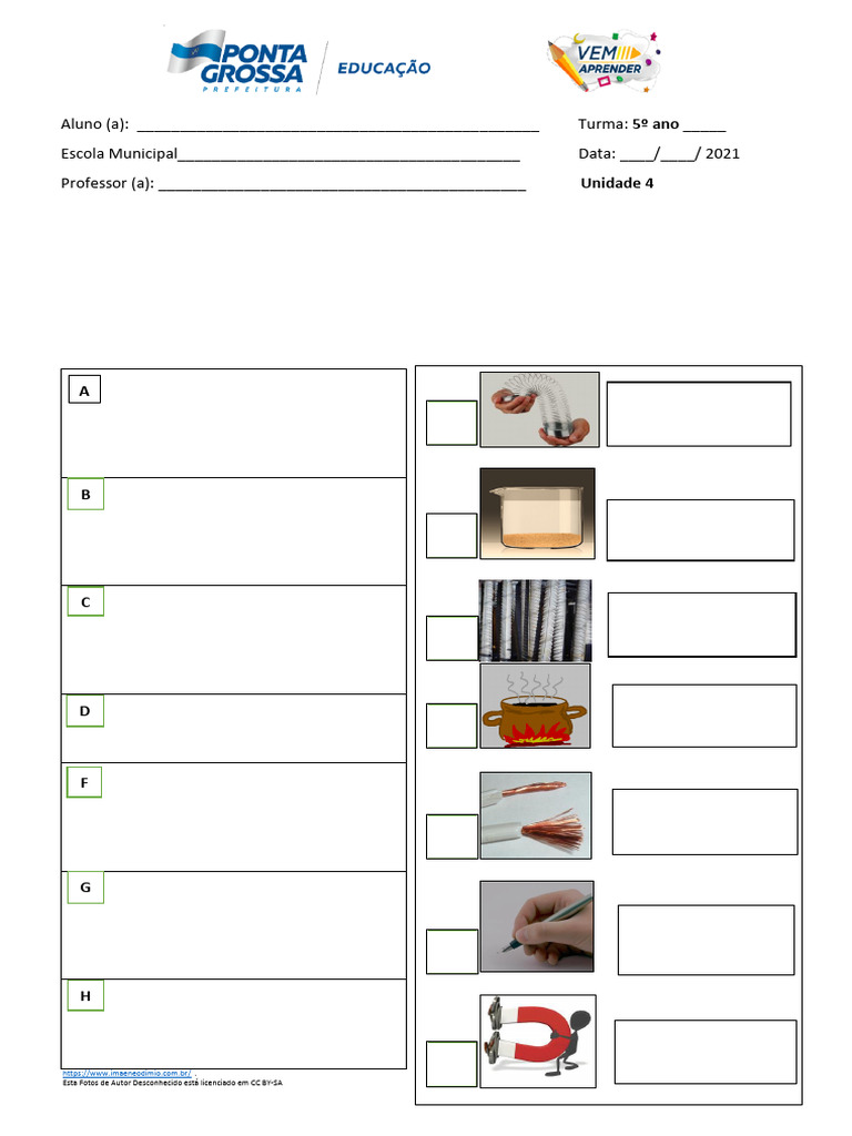 Ativ. CN 5o Ano U4 Propriedades Fisicas Dos Materiais | PDF