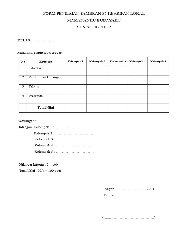 Form Penilaian Pameran p5 Kearifan Lokal | PDF