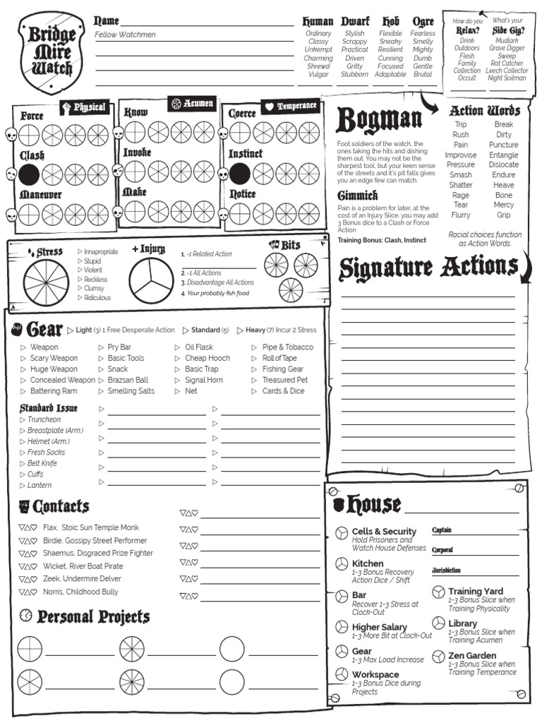 Bridgemire Character Sheets | PDF