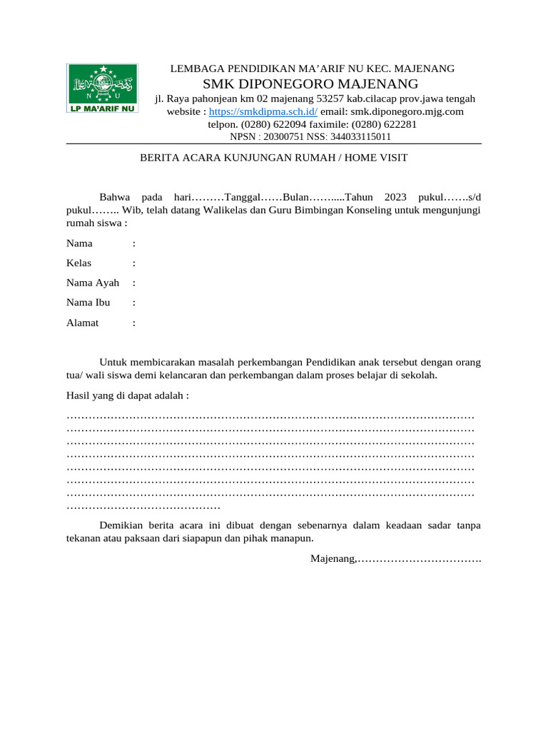 Berita Acara Home Visit | PDF