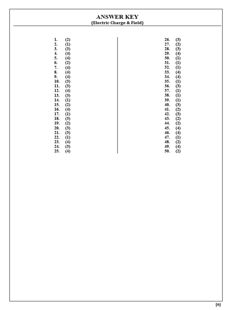 Key - Practice Test - Electric Charge & Field - Physics - XII-NEET ...