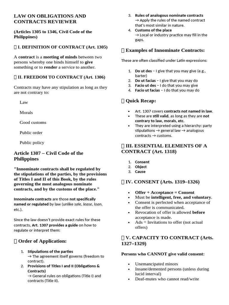 Law On Obligations and Contracts Reviewer | PDF | Annulment | Private Law