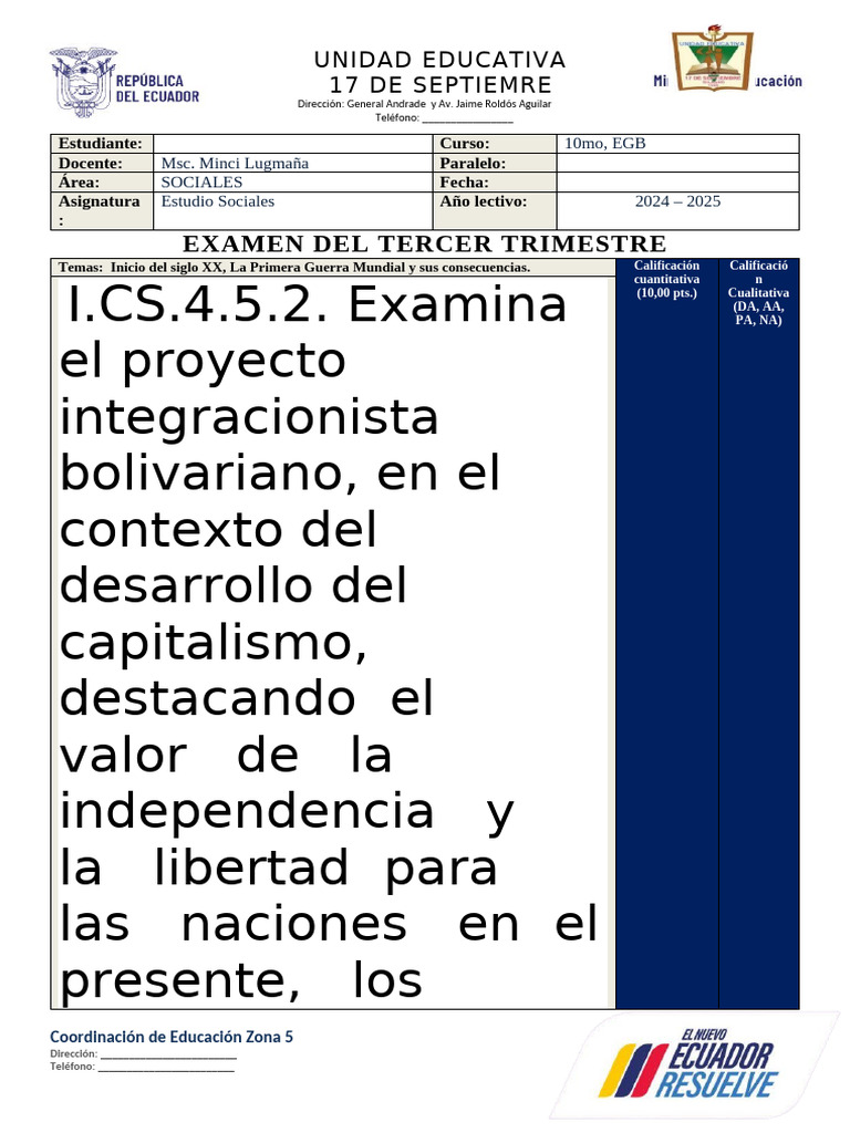 EXAMEN 3er TRIMESTRE 1omo EESS. 2024 | PDF | Economias