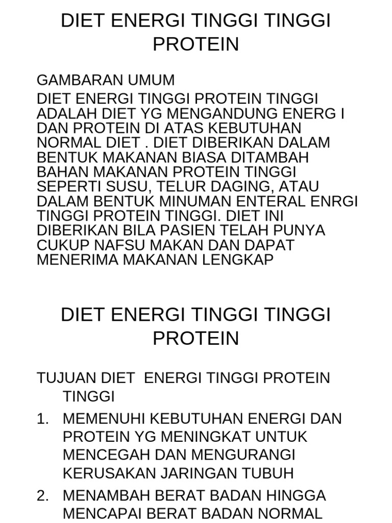 Diet Energi Tinggi Protein Tinggi | PDF