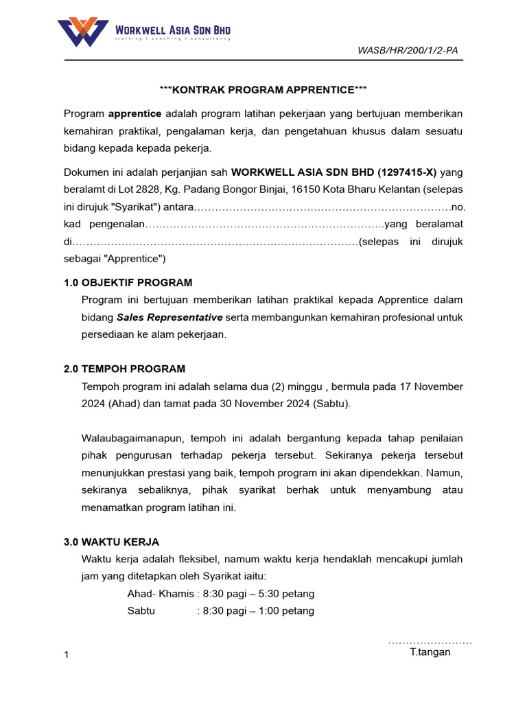 Kontrak Program Apprentice | PDF
