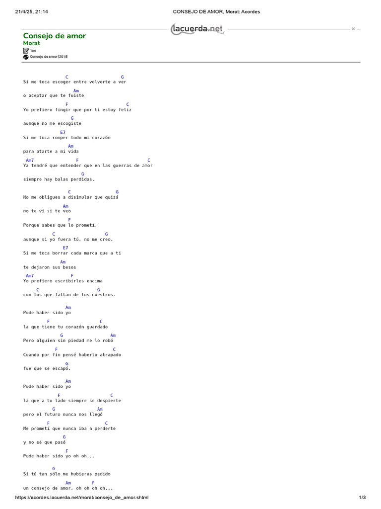 Consejo de Amor - Morat: Acordes y Letra | PDF