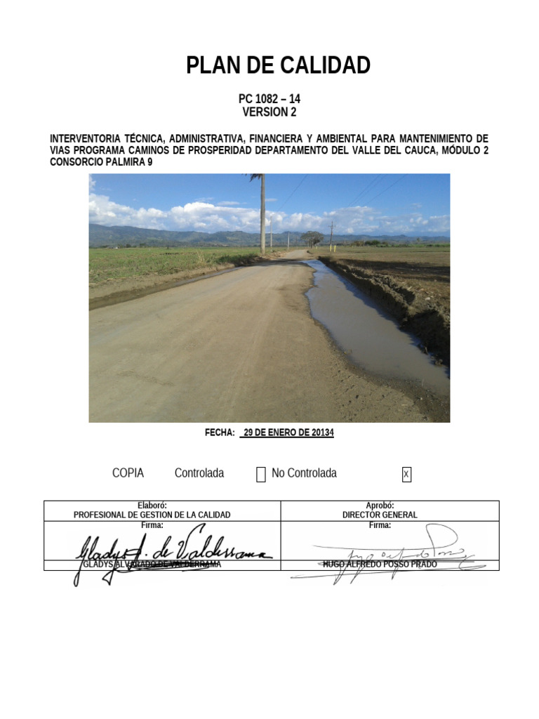 Plandecalidad CTO.1082-2013 VALLE V2 | PDF | Calidad (comercial) | Gestión de la calidad