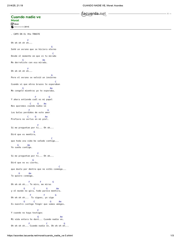 CUANDO NADIE VE, Morat_ Acordes | PDF