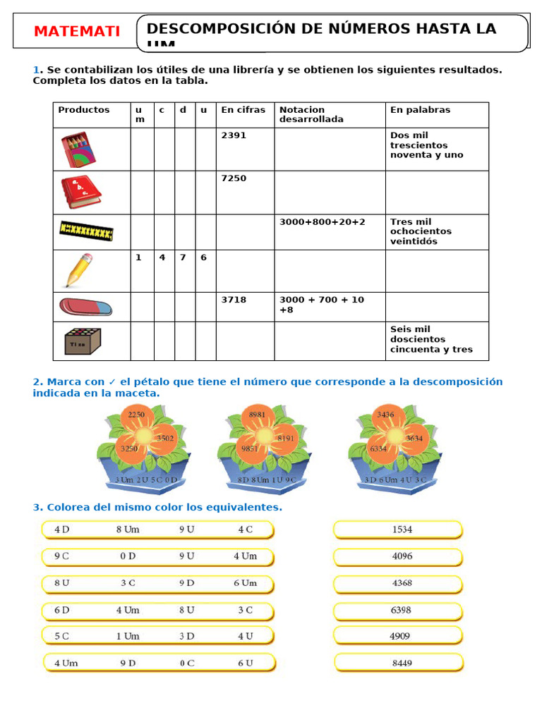 D5 A1 Ficha Mat. Descomposición de Números Hasta La Um | PDF