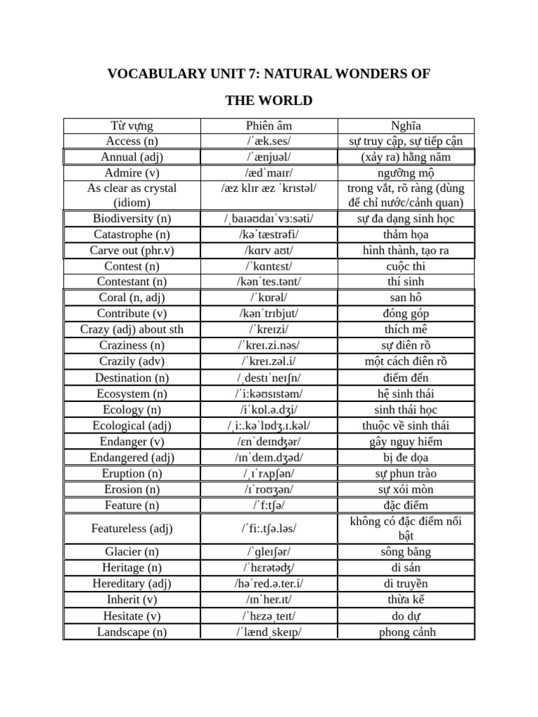 Vocabulary Unit 7 | PDF