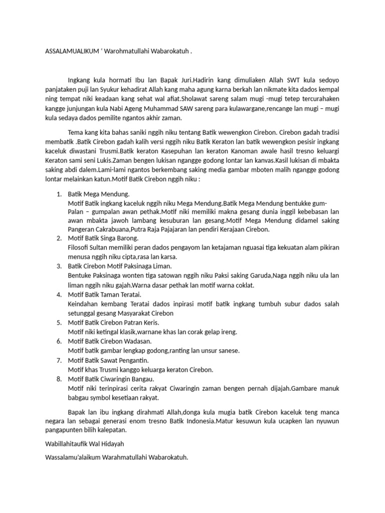 Pidato Bahasa Cirebon 2025 | PDF