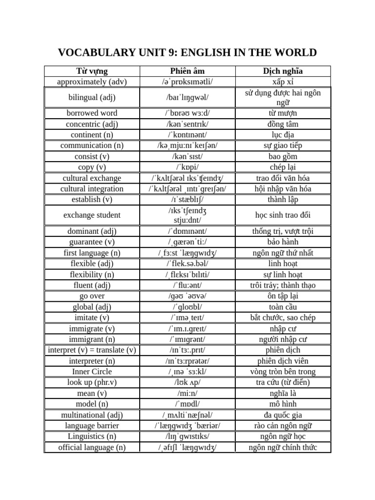 Vocabulary Unit 9 | PDF