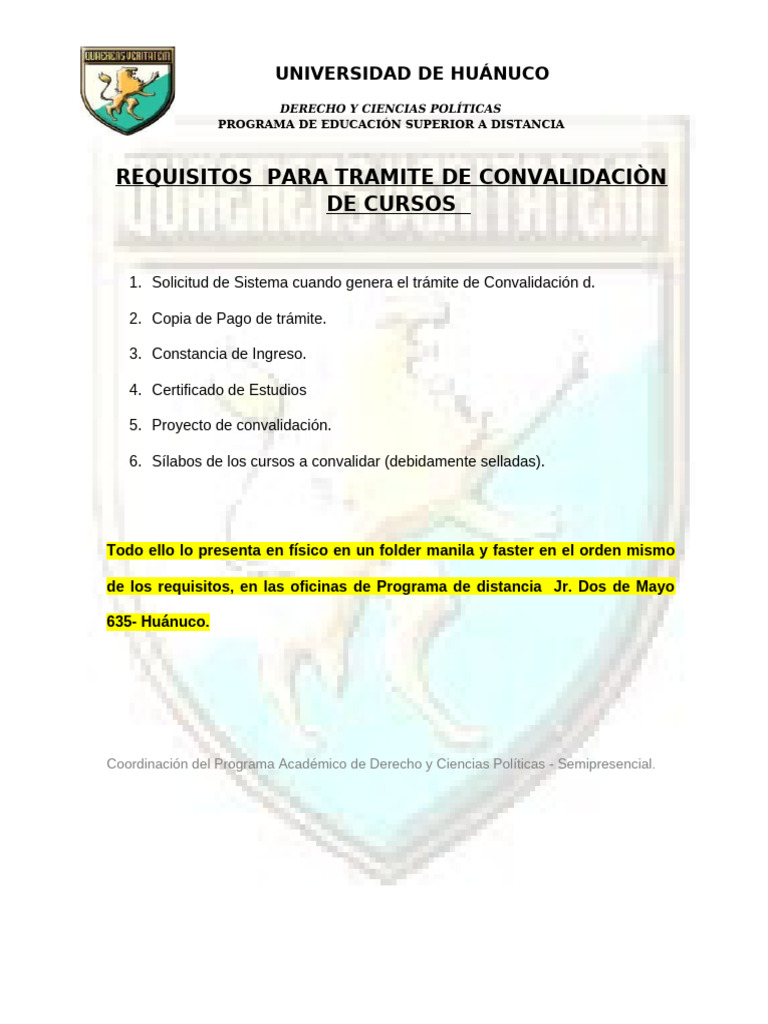 Requisitos para Convalidar Cursos | PDF