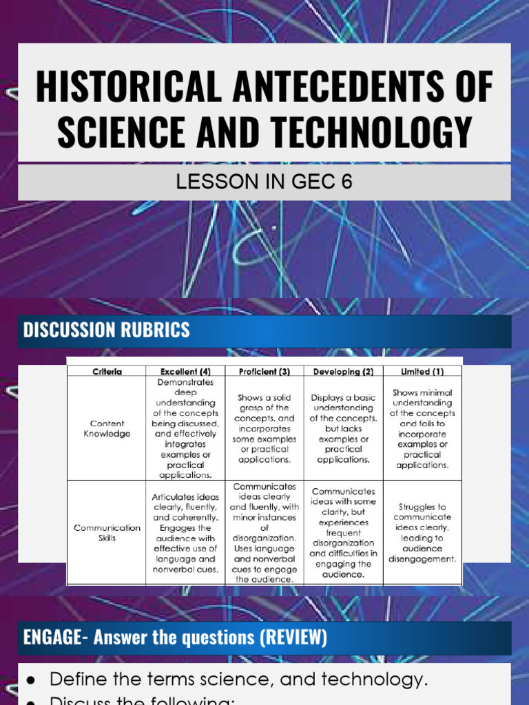 Historical Antecedents of Science and Technology Ancient Middle Ages ...