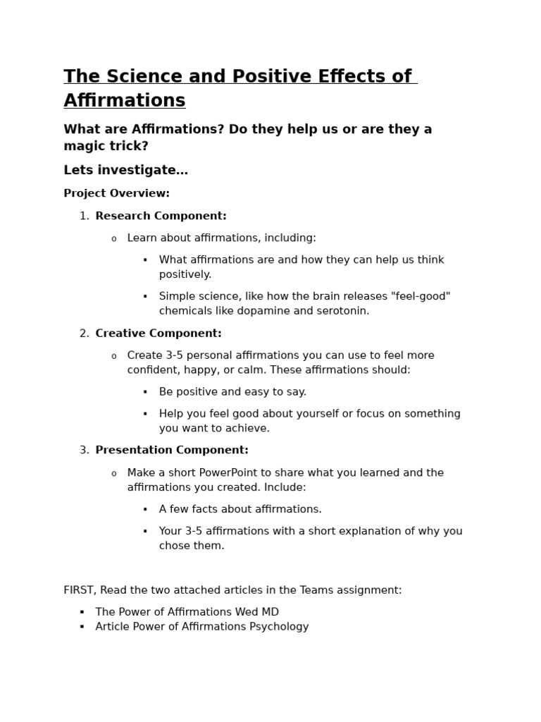 My Affirmation Project Overview | PDF | Psychology | Behavioural Sciences