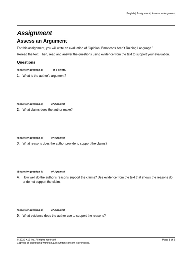 Unit4 LessonFour Assessment Assignment Evaluate Argument | PDF